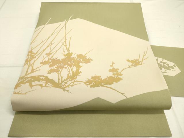 平和屋着物●名門・上野家　上野街子　清染居　塩瀬　九寸名古屋帯　枝花シルエット　鈴乃屋扱い　正絹　逸品　DAAQ2354fe