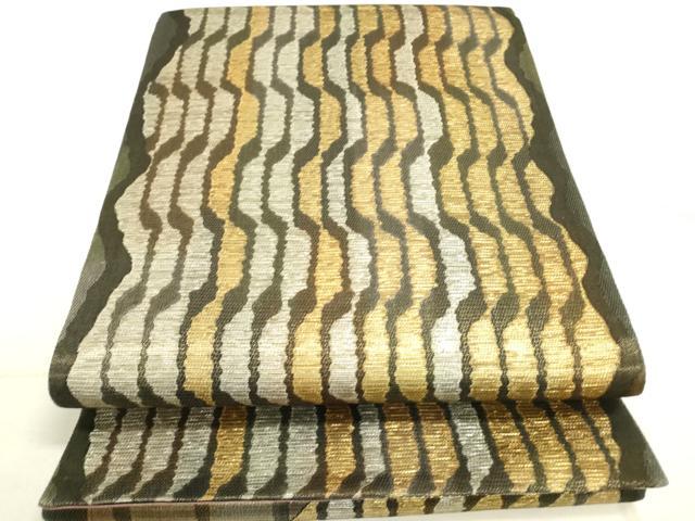 平和屋着物●両方向　両面全通柄袋帯　よろけ縞　金銀糸　正絹　逸品　DAAQ2355fe