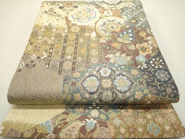 平和屋着物●六通柄袋帯　唐織　切嵌花文　金糸　正絹　逸品　未使用　DAAQ2685ps