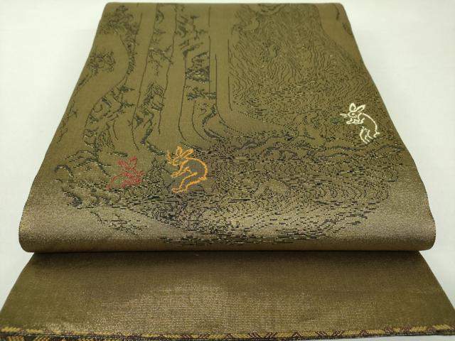 平和屋着物●両面　太鼓柄袋帯　鳥獣戯画　金糸　正絹　逸品　DAAQ2690ps