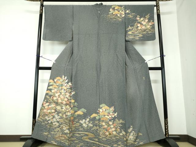 平和屋着物●訪問着　作家物　松竹梅　流水籬花文　金銀彩　金通し地　正絹　逸品　DAAQ2793ps