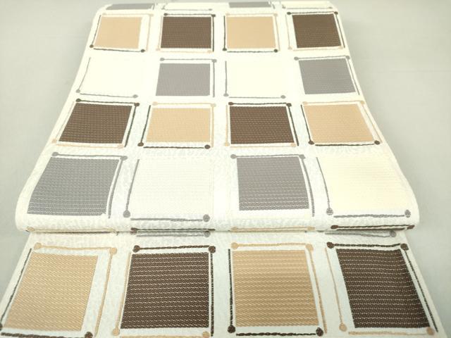 平和屋着物●西陣　岡文織物謹製　六通柄袋帯　格子　証紙付き　正絹　逸品　未使用　DAAQ2834ps