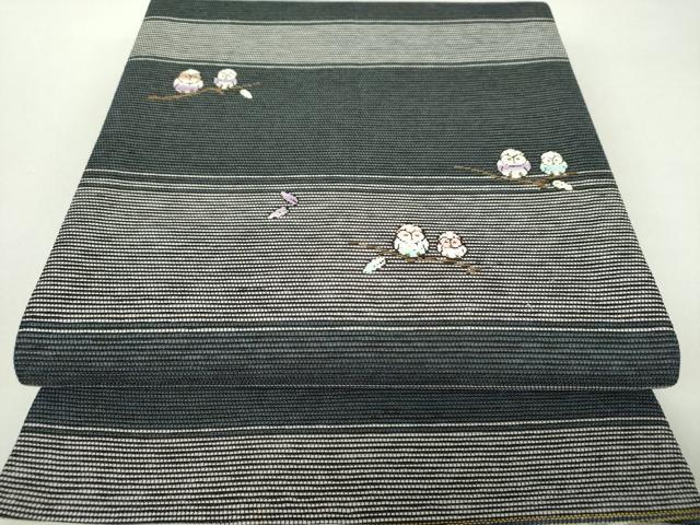 平和屋着物●両面　全通柄袋帯　梟　金糸　正絹　逸品　DAAQ2845ps