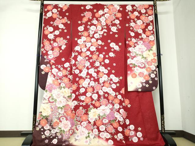 平和屋着物●豪華振袖　駒刺繍　束ね熨斗花文　暈し染め　金彩　金通し地　正絹　逸品　DAAQ2867ps
