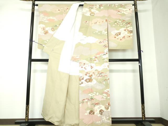 平和屋着物○訪問着 駒刺繍 雲取り吉祥花文 金彩 正絹 逸品