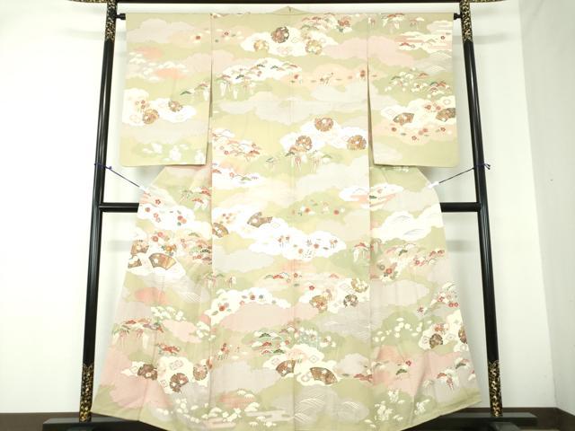 平和屋着物●訪問着　駒刺繍　雲取り吉祥花文　金彩　正絹　逸品　DAAQ2877ps