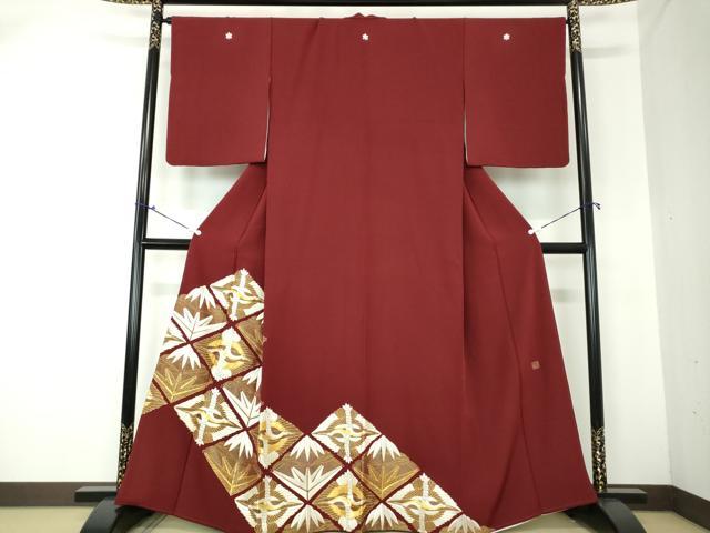 平和屋着物●豪華色留袖　駒刺繍　総刺繍　双鶴菱松文　金糸　正絹　逸品　DAAQ2887ps