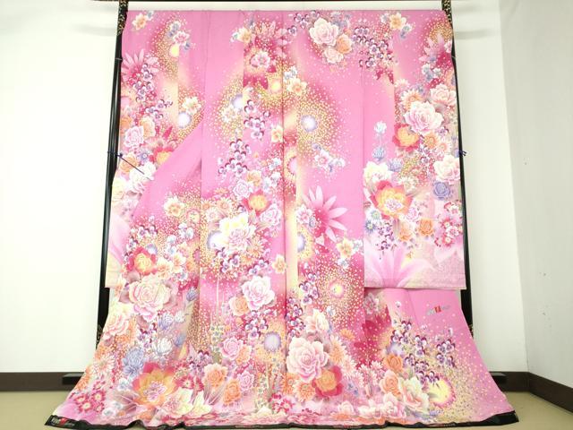 平和屋着物●ViVi　Fleurs　振袖　刺繍　華麗な花　暈し染め　金糸　銀通し地　仮絵羽　逸品　未使用　DAAQ2893ps