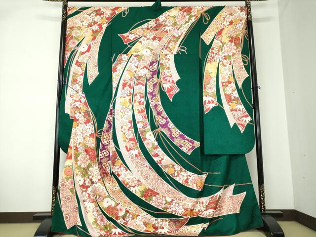 平和屋着物●豪華振袖　駒刺繍　束ね熨斗吉祥花文　金彩　正絹　逸品　DAAQ2910ps