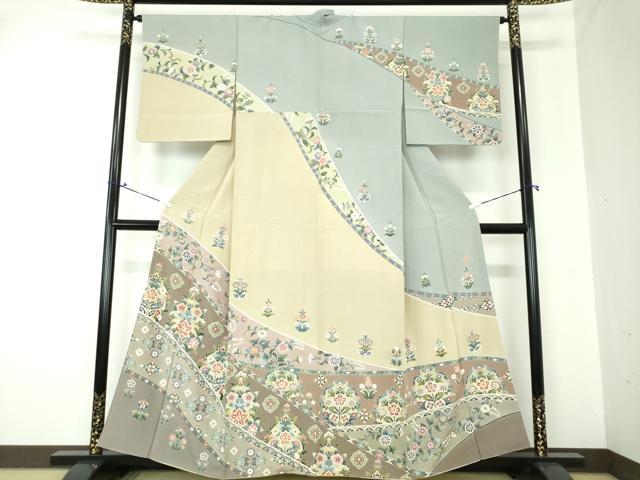 平和屋着物●訪問着　作家物　洋花文　金銀彩　正絹　逸品　DAAQ2930ps