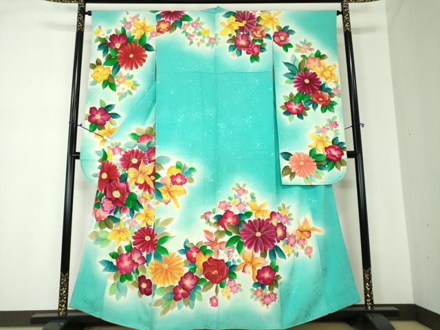 平和屋着物●豪華振袖　竹屋町刺繍　手描き　草花文　暈し染め　金彩　正絹　逸品　DAAQ2938ps