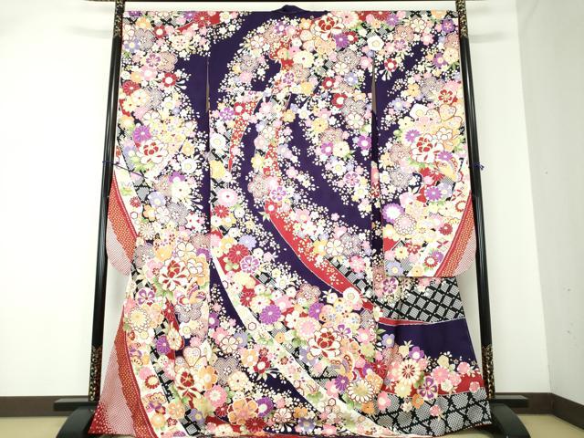 平和屋着物●豪華振袖　舞蝶花文　金彩　正絹　逸品　未使用　DAAQ2974ps