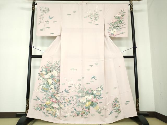 平和屋着物●本加賀友禅作家　染元千紅代表　寺西一紘　訪問着　飾花鳥文　正絹　逸品　DAAQ2977ps