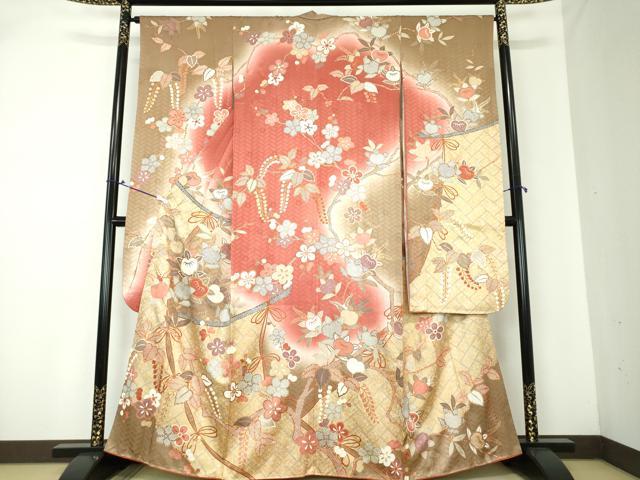 平和屋着物●十日町老舗ブランド　吉澤友禅　吾妻徳穂　振袖　駒刺繍　吉祥花文　暈し染め　金彩　正絹　逸品　DAAQ3002ps