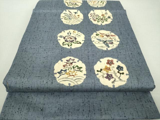 平和屋着物●九寸開き名古屋帯　ぜんまい紬　型染　雪輪花文　正絹　逸品　DAAQ3016ps