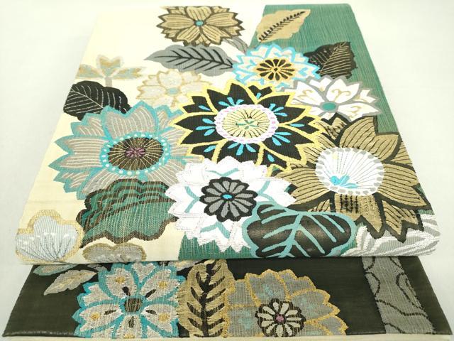 平和屋着物●六通柄袋帯　すくい織　草花文　金銀糸　正絹　逸品　DAAQ3056ps