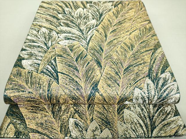 平和屋着物●六通柄袋帯　草花文　金銀糸　正絹　逸品　DAAQ3057ps