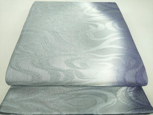 平和屋着物●全通柄袋帯　ふくれ織　流水文　銀通し地　正絹　逸品　DAAQ3058ps