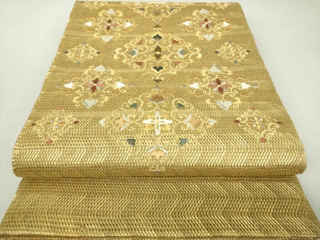 平和屋着物●ひなや工房　くむ・あむ・おる　伊豆蔵明彦　太鼓柄袋帯　刺繍　花菱文　金糸　正絹　逸品　DAAQ3069ps