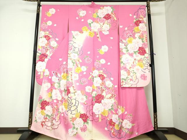 平和屋着物●豪華振袖　刺繍　舞蝶花文　暈し染め　金彩　正絹　逸品　DAAQ3102ps