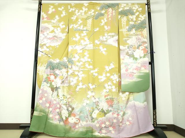 平和屋着物●豪華振袖　駒刺繍　枝垂れ桜　花舟　乱菊　暈し染め　金銀彩　正絹　逸品　DAAQ3126ps