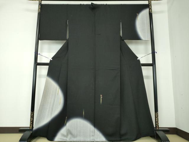 平和屋着物●訪問着　刺繍　花織　草花文　暈し染め　黒地　金彩　正絹　逸品　DAAQ3136ps