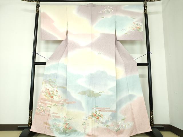 平和屋着物●訪問着　霞花文　暈し染め　金彩　正絹　逸品　DAAQ3147ps