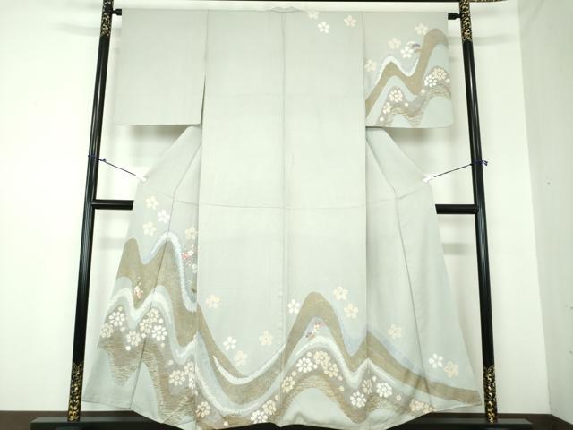 平和屋着物●訪問着　絞り　刺繍　草花文　金彩　正絹　逸品　DAAQ3148ps