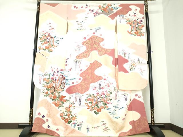 平和屋着物●創業460年・千總　振袖　駒刺繍　御所車花文　金彩　高島屋扱い　正絹　逸品　DAAQ3158ps