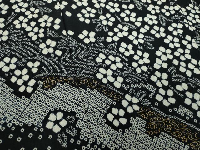 平和屋着物○訪問着 総絞り 更紗花文 黒地 正絹 逸品 DAAV6640ps