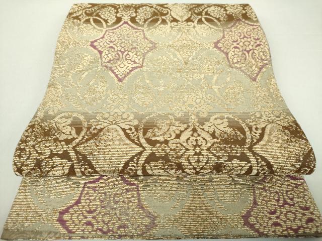 平和屋着物●両面　六通柄袋帯　横段葡萄唐草文　金糸　正絹　逸品　DAAQ3209ps