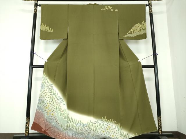 平和屋着物●訪問着　絞り　流水風景花文　暈し染め　金彩　正絹　逸品　未使用　DAAQ3215ps