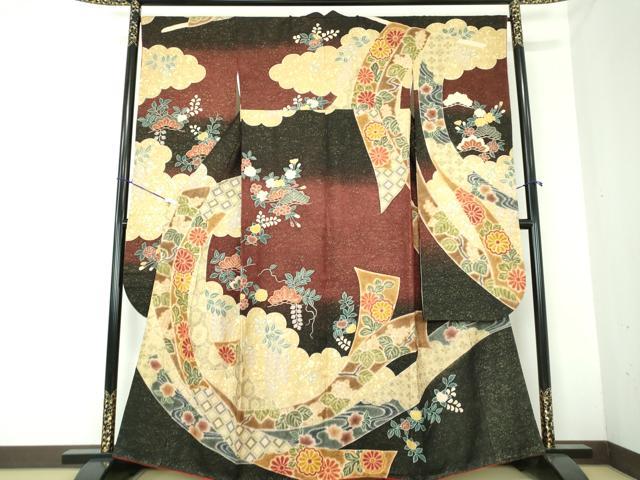 平和屋着物●豪華振袖　絞り　几帳花文　暈し染め　金彩　金通し地　正絹　逸品　DAAQ3220ps