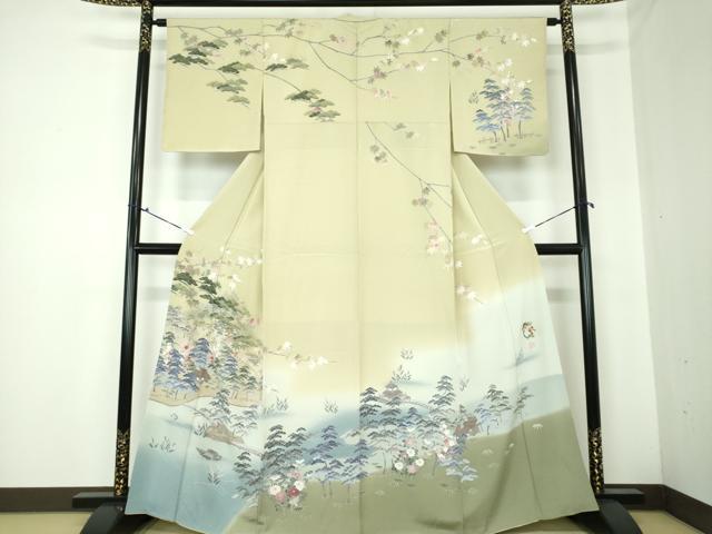 平和屋着物●高級染元　粋峰　林芳夫　京加賀友禅　訪問着　水辺風景花文　暈し染め　正絹　逸品　DAAQ3223ps