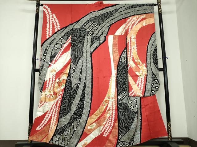 平和屋着物●豪華振袖　駒刺繍　絞り　吉祥花熨斗文　金銀彩　正絹　逸品　DAAQ3239ps