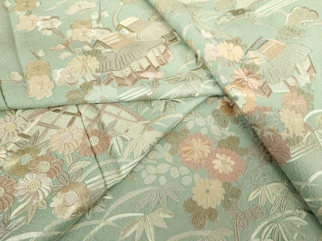 平和屋着物●中国三大刺繍　スワトウ相良刺繍　汕頭相良刺繍　蘇州刺繍　総刺繍　訪問着　籬風景花文　正絹　逸品　DAAQ3241ps