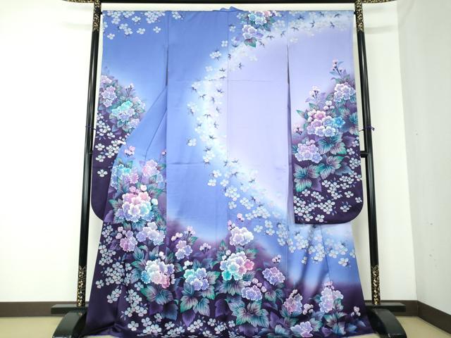 平和屋着物●豪華振袖　手描き　草花文　暈し染め　金彩　正絹　逸品　DAAQ3254ps