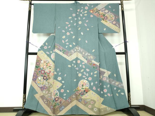 平和屋着物●訪問着　駒刺繍　絞り　花丸文　金彩　正絹　逸品　DAAQ3266ps