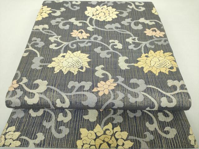 平和屋着物●六通柄袋帯　櫛織り　牡丹唐草　金糸　正絹　逸品　DAAQ3303ps