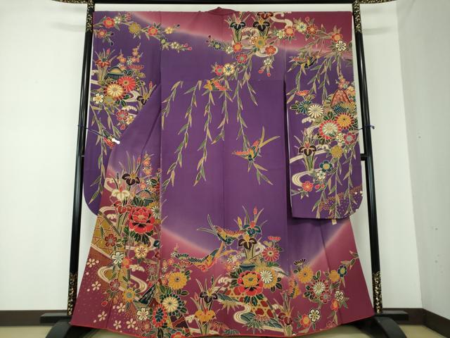 平和屋着物●豪華振袖　作家物　型染　花鳥風景　暈し染め　正絹　逸品　DAAQ3322ps