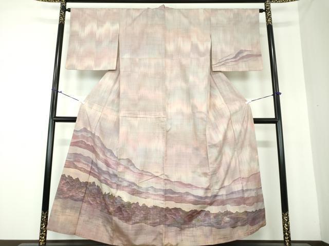 平和屋着物●能州紬　絲藝苑　上島洋山　訪問着　樹林風景　正絹　逸品　DAAQ3339ps