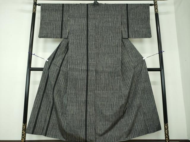 平和屋着物●訪問着　紬地　変わり縞　黒地　正絹　逸品　DAAQ3425ps