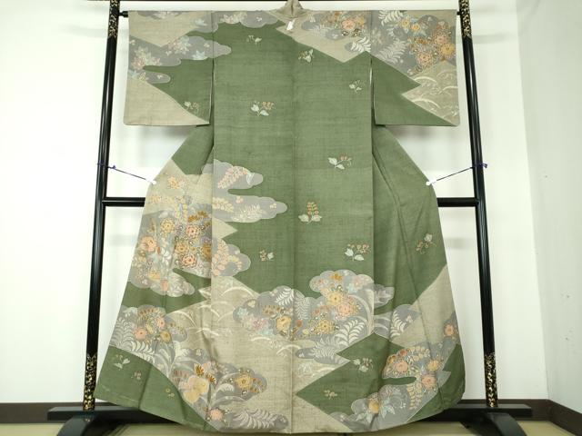 平和屋着物●訪問着　紬地　刺繍　辻が花　金彩　正絹　逸品　未使用　DAAQ3477ps