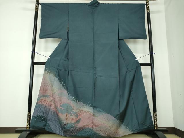 平和屋着物●本場縞大島紬　訪問着　染大島　絞り　流水文様　正絹　逸品　DAAQ3485ps