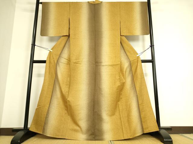 平和屋着物▽上質な紬　単衣　葉尽くし　暈し染め　正絹　逸品　DAAQ3571az