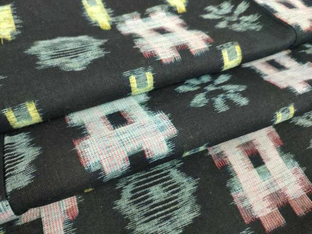 平和屋着物▽久留米絣　単衣　綿　絣花文　逸品　DAAQ3573az