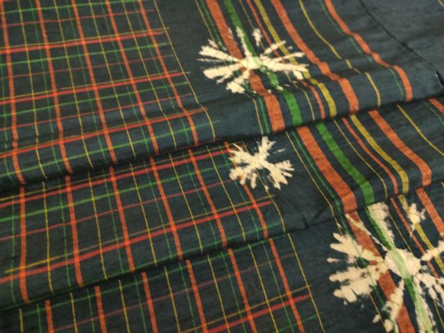 平和屋着物▽上質な紬　単衣　絞り　格子に舞花　正絹　逸品　DAAQ3588az