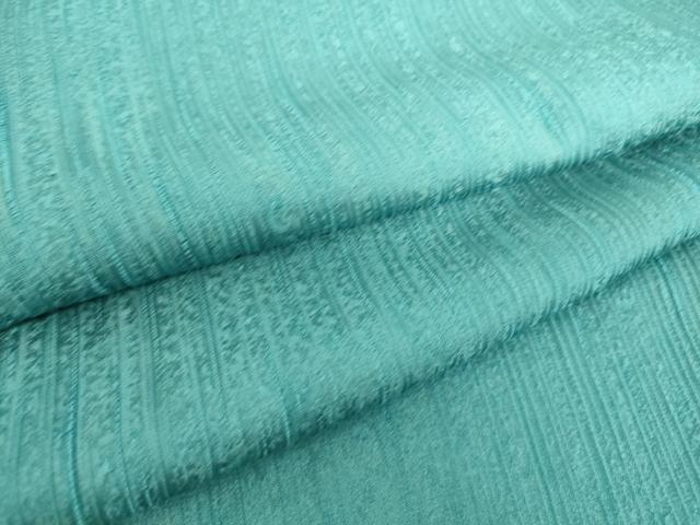 平和屋着物▽上質な色無地　単衣　霞地紋　青緑色　正絹　逸品　DAAQ3592az