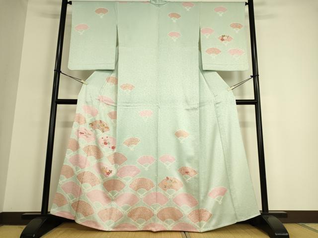 平和屋着物▽訪問着　単衣　絞り　刺繍　扇面吉祥花文　金彩　正絹　逸品　DAAQ3593az