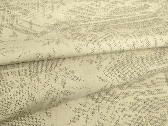 平和屋着物▽結城紬　単衣　雲取り風景文　100亀甲　正絹　逸品　DAAQ4518az